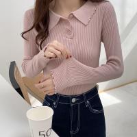 China Lapel Button Women Knit Sweater , Long Sleeve Knit Sweater for sale