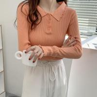 China Lapel Button Women Knit Sweater , Long Sleeve Knit Sweater for sale