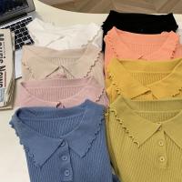 China Lapel Button Women Knit Sweater , Long Sleeve Knit Sweater for sale