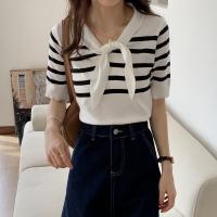 China Navy Collar Thin Retro Striped Women Knit Sweater Contrast Color for sale