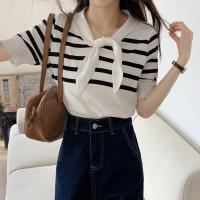 China Navy Collar Thin Retro Striped Women Knit Sweater Contrast Color for sale