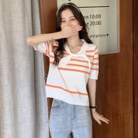China Navy Collar Thin Retro Striped Women Knit Sweater Contrast Color for sale