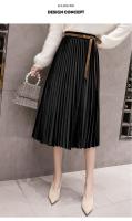 China Large Swing Women Pleated Skirt , Gold Bowknot Velvet Pleated Midi Skirt for sale