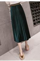 China Large Swing Women Pleated Skirt , Gold Bowknot Velvet Pleated Midi Skirt for sale