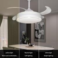 China 96W 500mm Dimmable Ceiling Fan Light , Retractable Ceiling Fan With Remote Control for sale