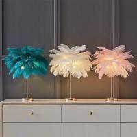 China Romantic Decoration Desk Night Light LED Metal Contemporary Ostrich Feather Table Lamp for sale