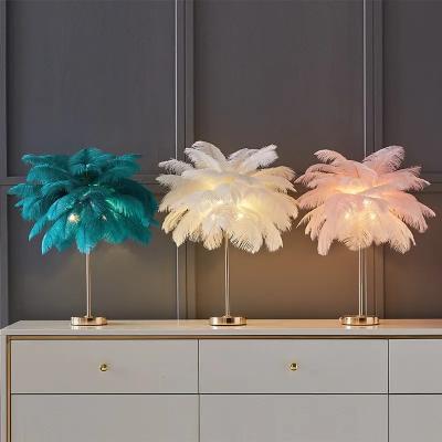 China Romantic Decoration Desk Night Light LED Metal Contemporary Ostrich Feather Table Lamp for sale