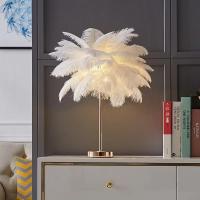 China Romantic Decoration Desk Night Light LED Metal Contemporary Ostrich Feather Table Lamp for sale