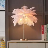 China Romantic Decoration Desk Night Light LED Metal Contemporary Ostrich Feather Table Lamp for sale