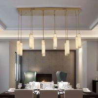 China Creative Design Alabaster Chandelier Hotel Lobby Dining Room Long Strip Marble LED Pendant Light for sale