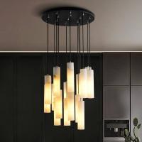 China Creative Design Alabaster Chandelier Hotel Lobby Dining Room Long Strip Marble LED Pendant Light for sale
