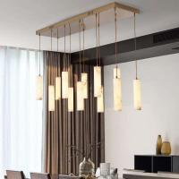 China Creative Design Alabaster Chandelier Hotel Lobby Dining Room Long Strip Marble LED Pendant Light for sale