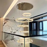 China Hotel Lobby Crystal Ceiling Hanging Lamp , Staircase Round Ring Chandelier Pendant Light for sale