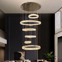China Hotel Lobby Crystal Ceiling Hanging Lamp , Staircase Round Ring Chandelier Pendant Light for sale