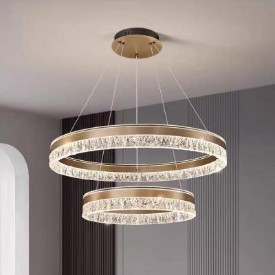 China 2025 New Simple Creative Crystal Hanging Lamp Circle Living Room Ceiling Chandelier Home LED Pendant Light for sale