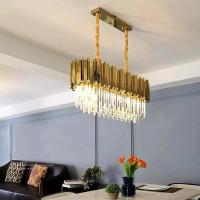 China Rectangular Gold Plated Clear Crystal Ceiling Lamp , Large Hanging Chandelier Lighting for sale