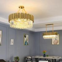 China Rectangular Gold Plated Clear Crystal Ceiling Lamp , Large Hanging Chandelier Lighting for sale