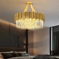 China Rectangular Gold Plated Clear Crystal Ceiling Lamp , Large Hanging Chandelier Lighting for sale
