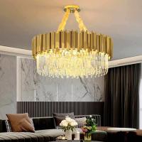 China Rectangular Gold Plated Clear Crystal Ceiling Lamp , Large Hanging Chandelier Lighting for sale