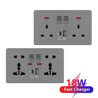 China Hot Selling Nordic Grey 13A UK Standard Wall Switch Socket Universal USB Electrical Socket Light Switch 1gang 2way for sale