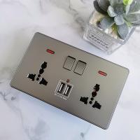 China Hot Selling Nordic Grey 13A UK Standard Wall Switch Socket Universal USB Electrical Socket Light Switch 1gang 2way for sale