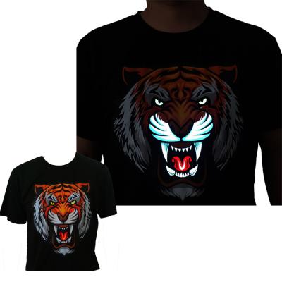 China LED Light Up T Shirt With Tiger Patter 3 Flashing Modes Luminous For Party DJ Nightclub for sale