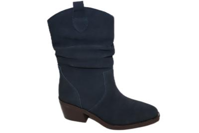 China Navy Blue Slouchy Western Cowboy Boots for Women Mid-Calf Chunky Heel Fashion Boots Wholesale for sale