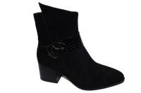 China Black Suede Ankle Boots for Women – Chunky Heel with Crocodile Buckle Strap for sale