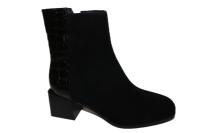 China Black Suede Ankle Boots for Women – Chunky Heel with Crocodile Buckle Strap for sale