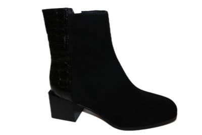 China Black Suede Ankle Boots for Women – Chunky Heel with Crocodile Buckle Strap for sale