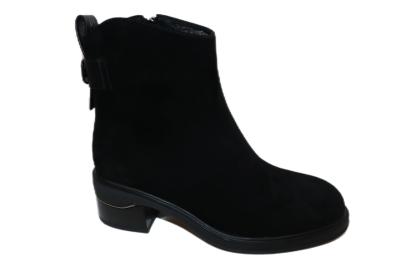 China Black Suede Ankle Boots for Women – Chunky Heel with Back Buckle Detail for sale