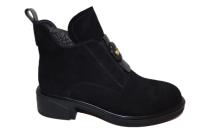 China Black Suede Ankle Boots for Women – Chunky Heel with Gold Buckle Detail for sale
