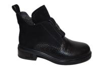 China Black Suede & Crocodile-Embossed Ankle Boots for Women – Chunky Heel with Decorative Buckle for sale