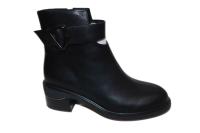 China Black Leather Ankle Boots for Women – Chunky Heel with Buckle Strap for sale