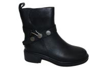 China Black Leather Ankle Boots for Women – Chunky Heel with Studded Strap Detail for sale