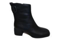China  Women's Black Leather Ankle Boots with Back Buckle & Chunky Heel for sale