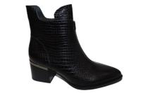 China Women's Black Crocodile Embossed Ankle Boots with Chunky Heel for sale