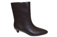 China Women's Dark Brown Leather Mid-Calf Boots with Kitten Heel & Pointed Toe for sale