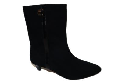China Women's Suede Ankle Boots with Low Kitten Heel & Metal Buckle for sale