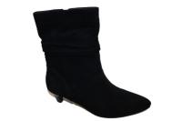 China Women's Black Suede Slouch Ankle Boots with Low Kitten Heel for sale