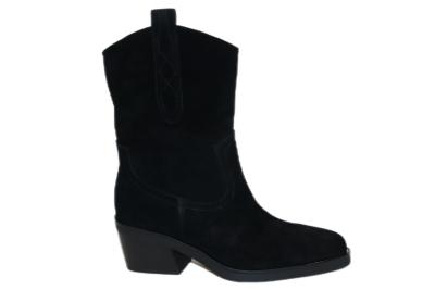 China Women's Black Suede Western Cowboy Boots with Block Heel for sale