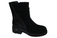 China  Women's Black Leather & Suede Ankle Boots with Front Zipper & Block Heel for sale