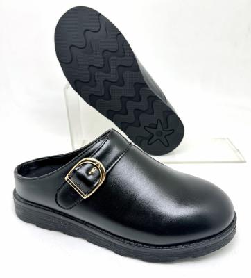 China Kids Black Leather Buckle Mule Clogs for sale