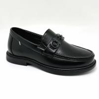 China Kids' Black Leather School Shoes with Hook & Loop Strap for sale