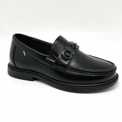 China Kids' Black Leather School Shoes with Hook & Loop Strap for sale