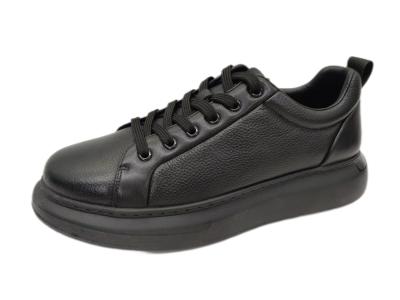 China Men's Black Leather Sneakers - Chunky Sole Casual Shoes for sale