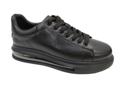 China Men's Black Leather Sneakers - Chunky Sole Casual Shoes for sale