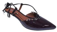 China Black Patent Leather Lace-Up Slingback Pumps Women Pointed Toe Eyelet Thin Kitten Heel Sandals Party Dress Heels for sale