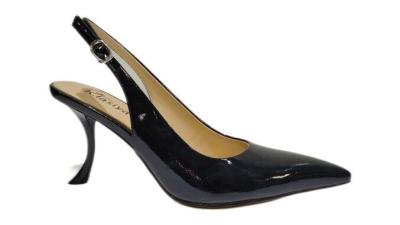 China Black Patent Leather Lace-Up Slingback Pumps Women Pointed Toe Thin Kitten Heel Sandals Party Dress Heels for sale