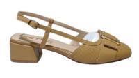 China Women Square Toe Perforated Slingback Pumps Metal Square Buckle Block Heel Sandals Office Ladies Comfort Leather Back Strap Dress Shoes for sale